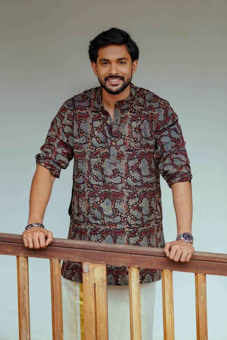 Ajrakh HB Printed Black Full sleeve Kutha with Amoeba Print – Byhand